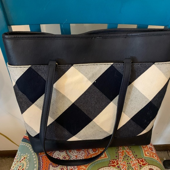 Talbots | Bags | Talbots Blue Gingham Tote Bag Leather Topbottom | Poshmark